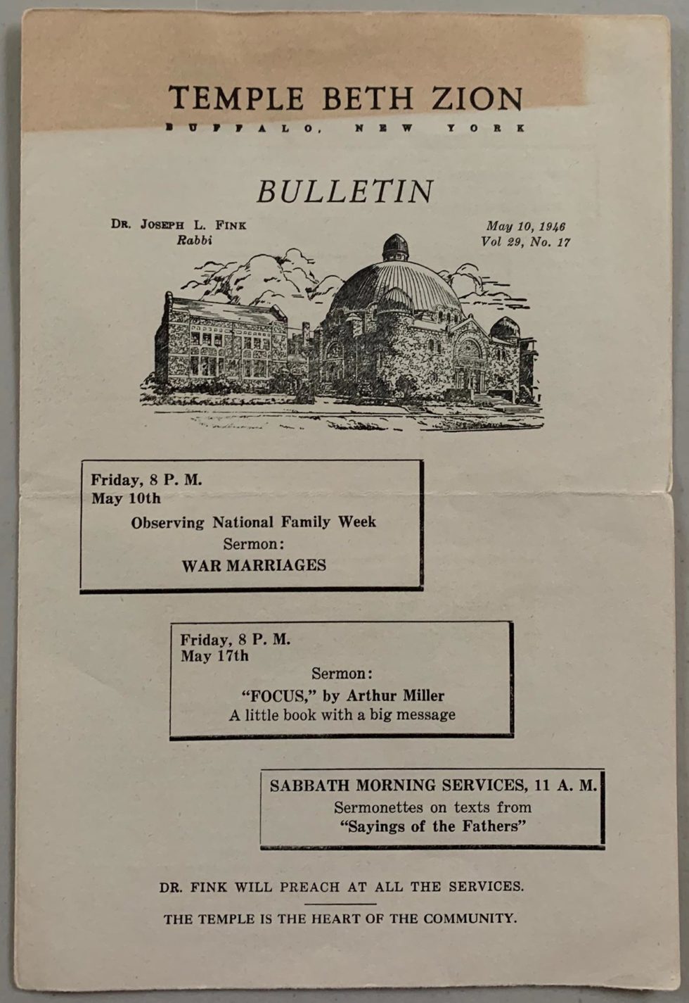 Temple Bulletin, 1946 - Jewish Buffalo History Center